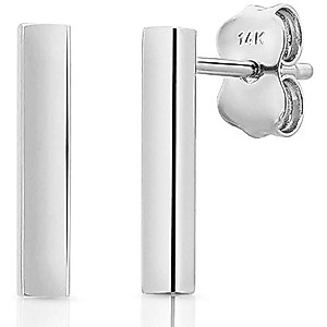 14k White Gold Bar Earrings Polished Stud 12.5mm Line Stick Minimalist Earrings (white-gold)