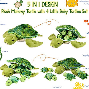 Aoriher 5 Pieces Plush Turtle Set 12 Inch Stuffed Sea Turtle Mom with 4 Little Plush Turtles Soft Plush Stuffed Animal Toys Tortoise Hugging for Birthday Party Favors Easter, Christmas (Cute Style)