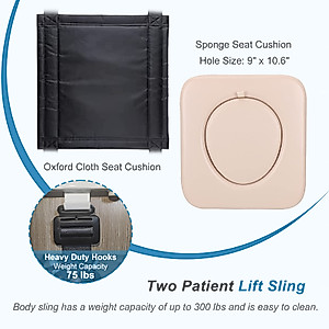 PAYRFV Patient Lift Transfer Chair, Patient Lift Wheelchair for Home, Car Transfer Lift, Transport Chair with 2 Cushion, Adjustable Height Shower Wheelchair for Elderly