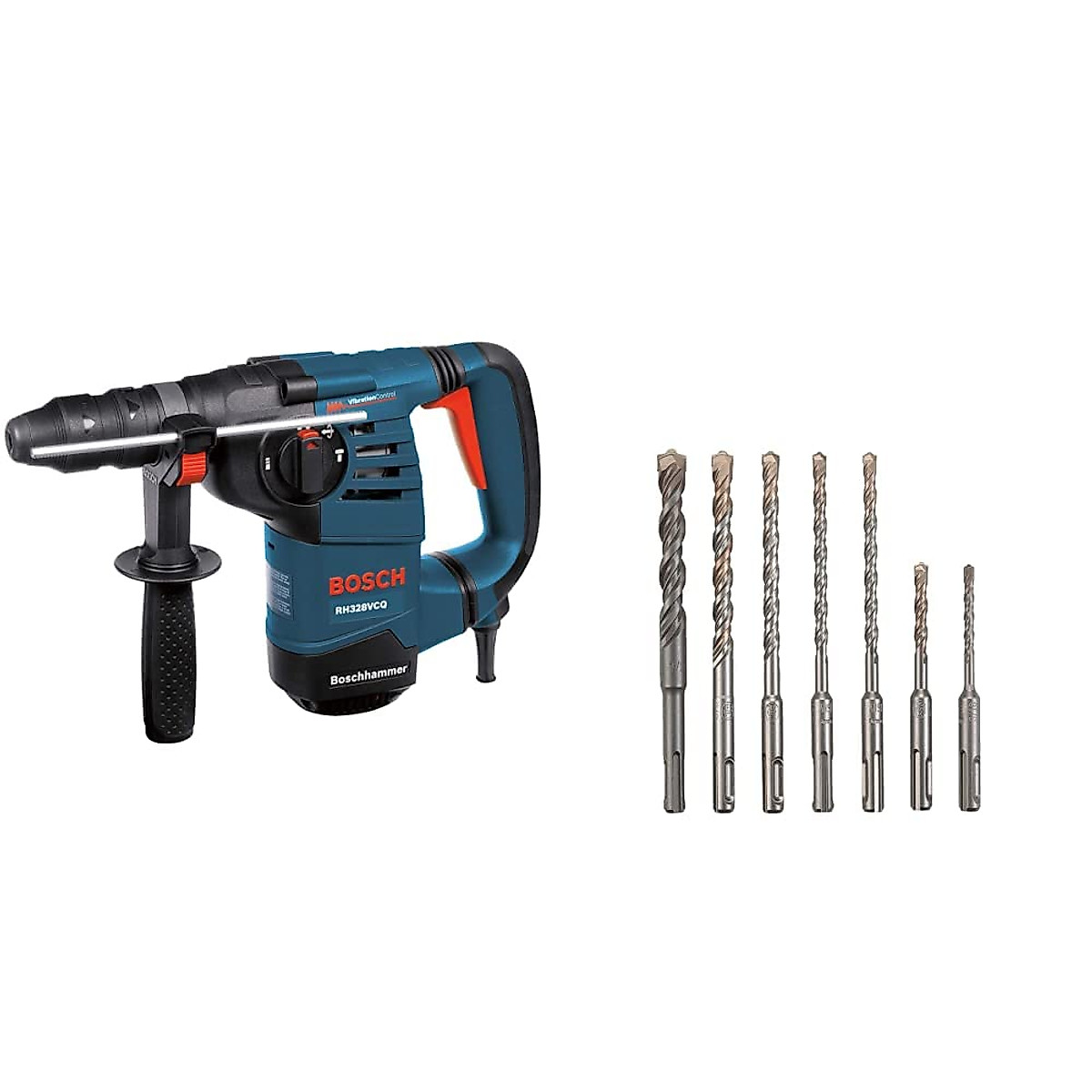 BOSCH RH328VCQ 1-1/8-Inch SDS Rotary Hammer Kit&BOSCH 7 Piece Carbide-Tipped SDS-plus Rotary Hammer Drill Bit Set with Storage Case HCK001, Gray