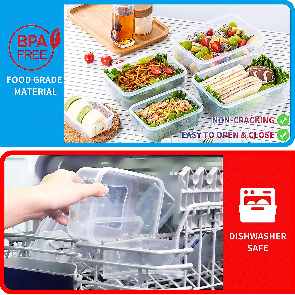 52-Piece Large Food Storage Containers with Lids Airtight, Health Material 85oz Leakproof Reusable Plastic Storage Containers, for Lunch, Meal Prep, and Leftovers, Kitchen Organizer, Freezer Container