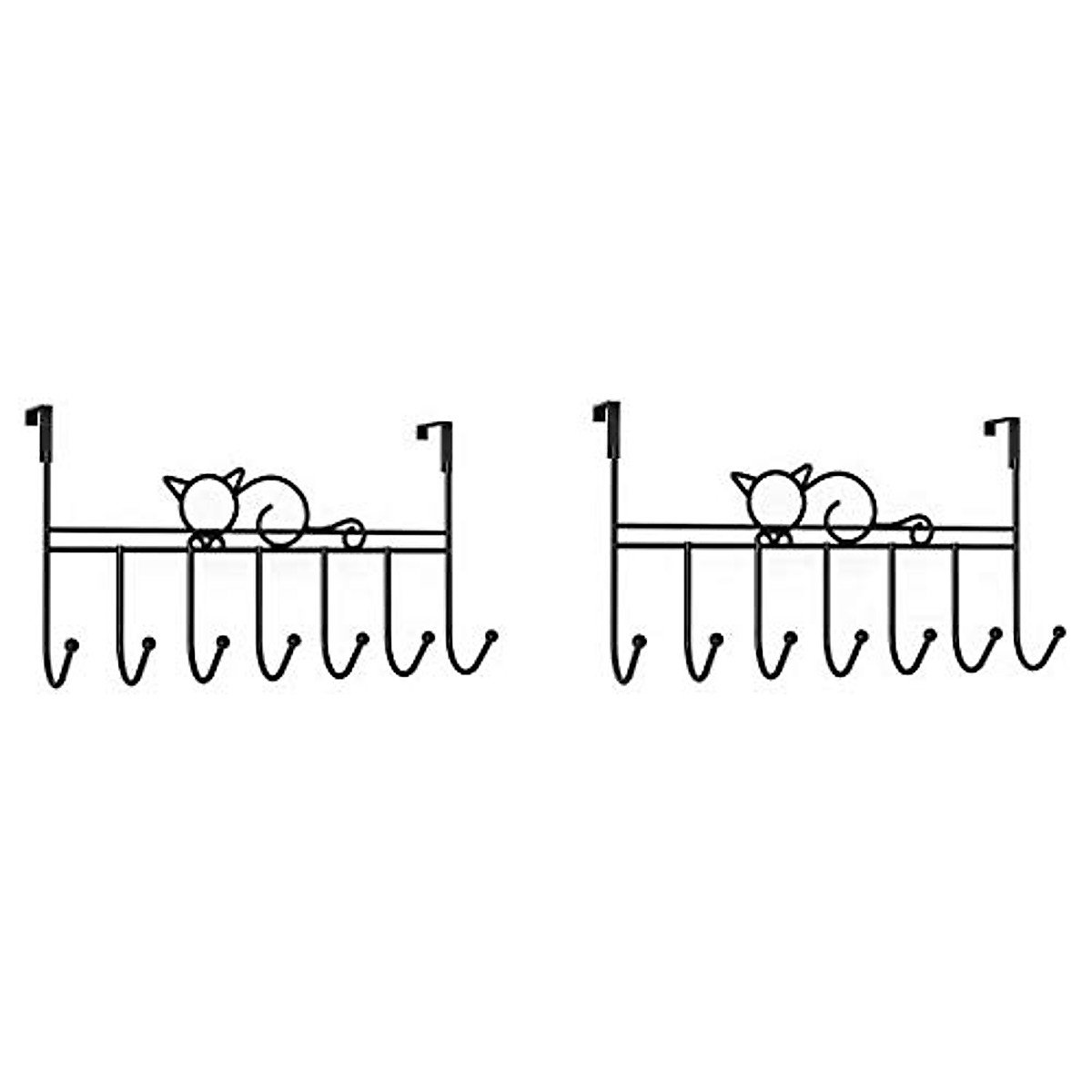 SHIMAJEE 7 Hanger Rack (Set of 2) Over The Door Hanger Rack, Decorative Metal Door Hanger Holder for Coats, Clothes, Hats (Cute Black Cat Set of 2)