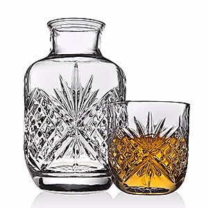 Lefonte Crystal Bedside Night Carafe Pitcher and Water Glass Tumbler Set, Bedroom Nightstand Water Pitcher and Cup Set