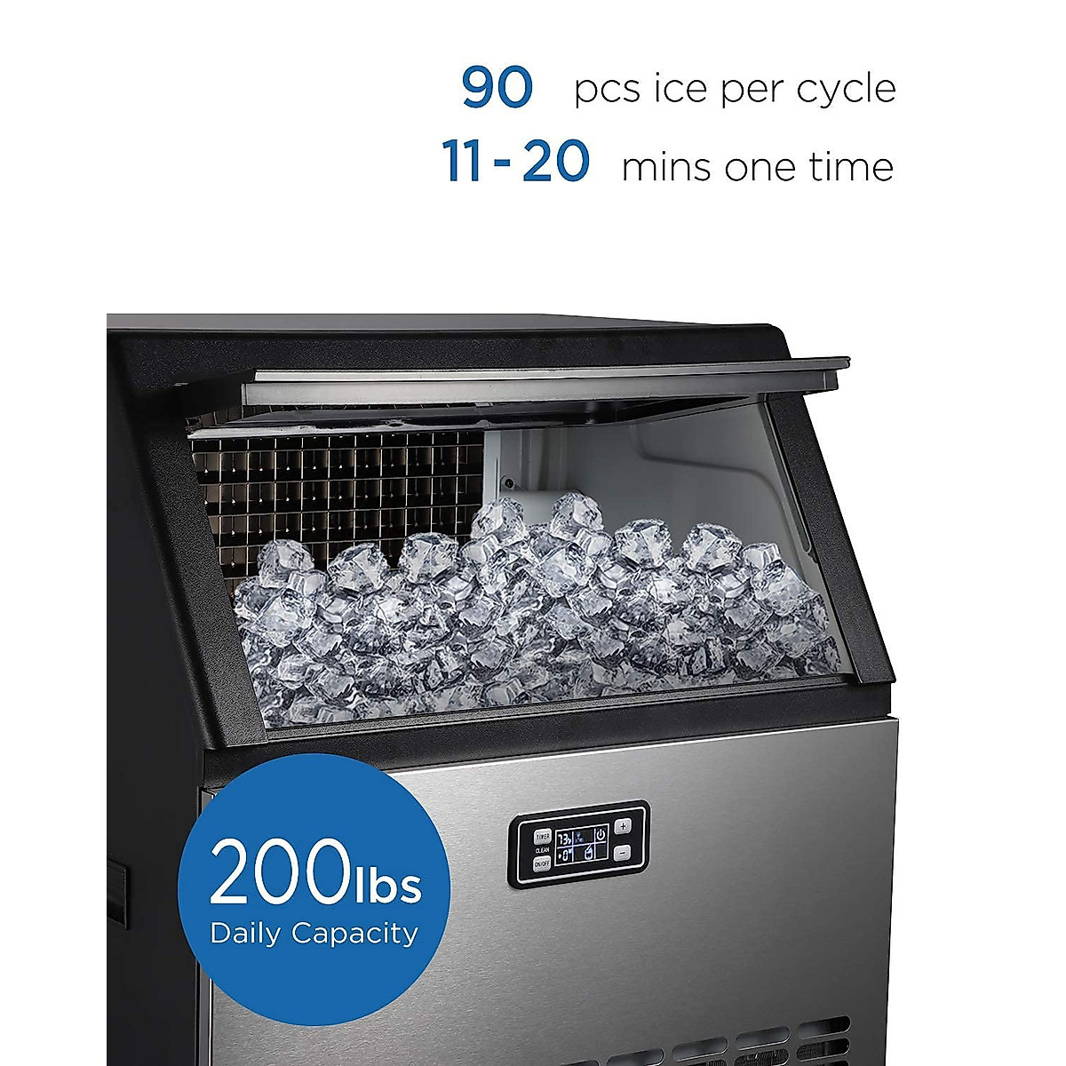 Commercial Ice Maker - Produces 200lbs of Ice in 24 Hrs with 55lbs Storage Bin -Automatic Ice Cube Making Machine with Self Clean, Stainless Steel Freestanding Ice Machine for Bar Coffee Shop Business