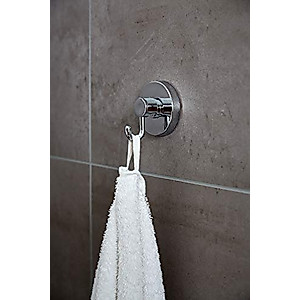 WENKO Wall Hooks with Loc-Vacuum Technology, for Hanging, Storage, for Shower, for Kitchen, No Drilling, No Holes, No Screws, Without Nails, 9.29" x 1.57" x 3.74", Chrome
