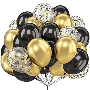 Black Gold Confetti Party Balloons, 50 pack Gold Metallic and Black Gold Silver Confetti Latex balloons for Graduation Birthday Wedding Anniversary New Year Party Decorations