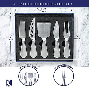 Outdo Nozh 5-piece Stainless Steel Cheese Knife Set Cheese Knives Set Makes a Desirable Gift - Functional Charcuterie Utensils - Gift Ready Charcuterie Board Accessories - Cheese Board Knife Set