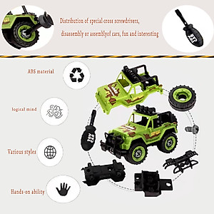 KAMINRUN Take Apart Truck Toys ，4 Pack Friction Powered Cars Construction Vehicles Toy Set Drilling Rig, Loader, Excavator, Road Roller for Year Old Boy Girl Kid Gift