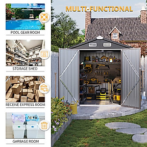 Jolydale Outdoor Storage Shed 6.4x3.6FT Outdoor Garden Storage Shed, Galvanized Steel Metal Garden Shed with Air Vent and Hinged Door Utility Tool Storage House for Garden, Backyard, Patio, Lawn