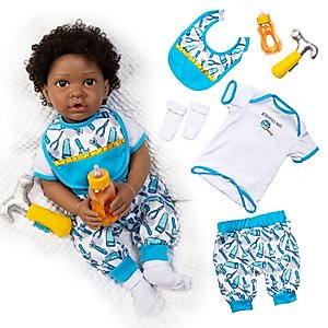 Paradise Galleries Realistic Reborn Newborn Black Baby Boy Doll - 20'' Lifelike Curly Rooted Hair Baby Doll Wonderfully Made 8-Piece Gift Set for Ages 3+
