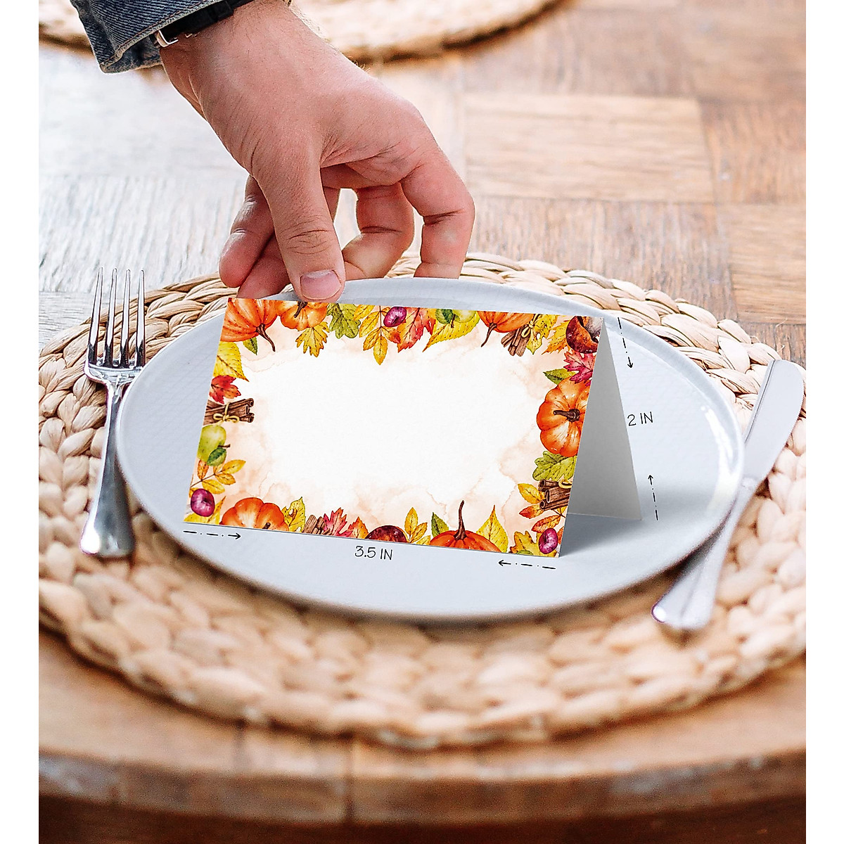 Thanksgiving Place Cards (3.5 x 2 in) 25 pcs, Table Name Cards for Thanksgiving Party, Seating Name Cards, Food Labels, Scored for Easy Folding, Thanksgiving Party Supplies, Fiesta Party - SJK006