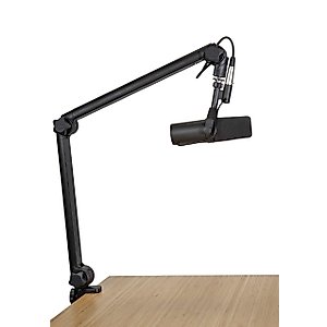 Gator Frameworks Deluxe Desk-Mounted Broadcast Microphone Boom Stand For Podcasts & Recording, Integrated XLR Cable (GFWBCBM3000), Black