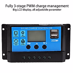 Solar Charge Controller, 60A 12V/24V Intelligent Solar Charge Regulator with USB Port Backlight LCD Display(60A)
