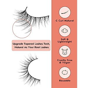 Natural Cat Eyelashes Mink Lashes Wispy Thinner Band 14mm False Eyelashes Natural Look 3D Volume Lashes C Curl Fake Eyelashes 7 Pair Siligli
