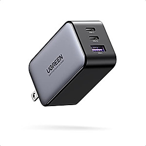 UGREEN USB C Charger 65W Nexode 3 Ports GaN Laptop Charger Block, Compact Foldable Wall Charger Compatible with MacBook Pro/Air, Dell XPS, iPhone 14, iPad Pro, Galaxy S23, Pixel 7, Steam Deck (Black)