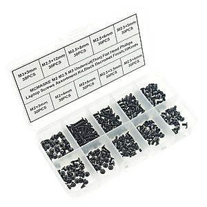 MCMASKE 10 Kinds M2 M2.5 M3 Undercut Flat Head Phillips Laptop Screws Assortment Kit,Black Dacromet Finish (300)