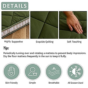 MAXYOYO Japanese Floor Futon Mattress Full Size, Floor Couch for Adults Roll Up Folding Floor Bed Portable Mattress Foam Mattress Queen, Diamond Patterned Japanese Futon Bed, Green