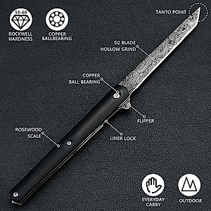 Kitory Pocket Knife, Folding Knife, 3.8 Inches Stainless Steel Blade with Wooden Handle, Whittling, Camping, Hunting, General Use, and Outdoors