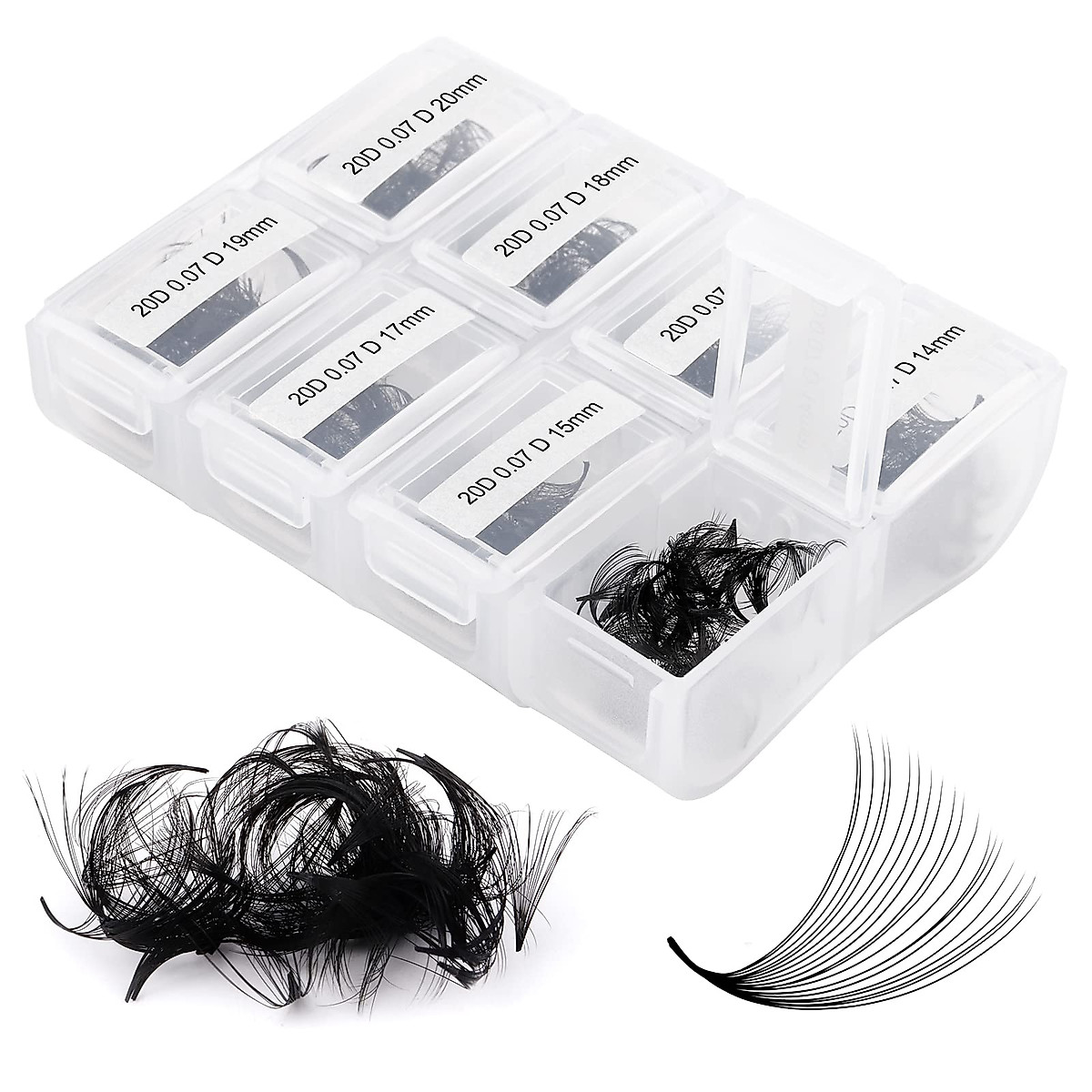 Lash Extension FADLASH 20D Premade Fans Eyelash Extensions 600pcs Pre Made Fans Lash Extensions Premade Lash Fans Volume Lash Extensions D Curl Eyelash Extension Premade Fans (20D-0.07D-14-20mm)