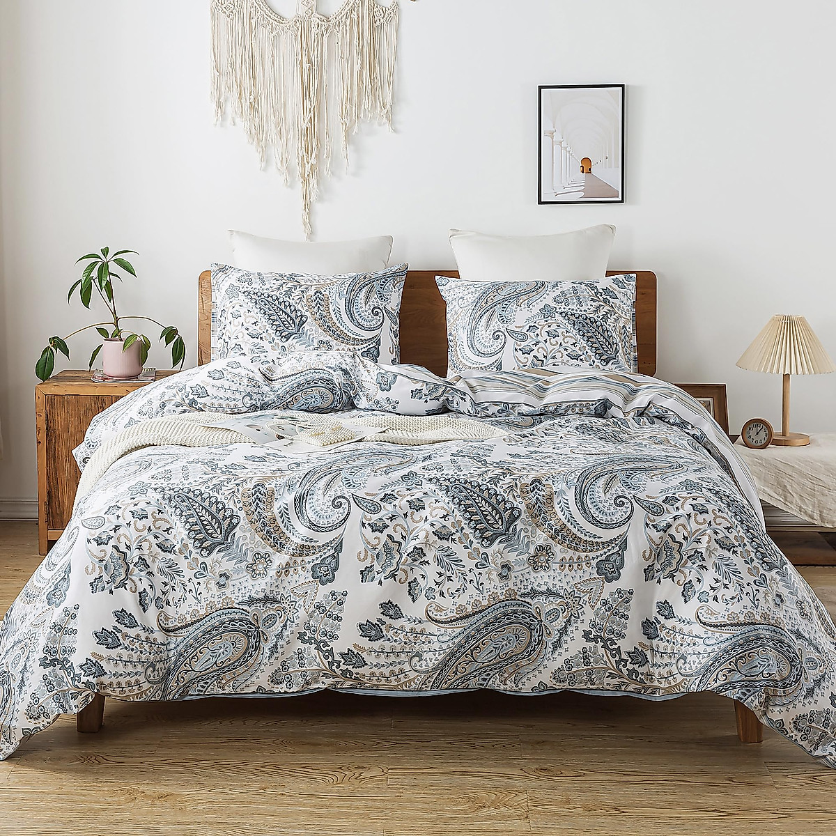 HoneiLife King Size Duvet Cover - 3pcs Paisley Comforter Cover, Soft & Breathable Floral Bedding Duvet Cover Sets with Zipper Closure & Corner Ties, Wildflower Comforter Cover Sets All Season Use