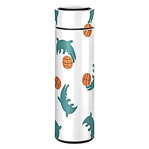CaTaKu Funny Basketball Crocodile Water Bottle Insulated 16 oz Stainless Steel Flask Thermos Bottle for Coffee Water Drink Reusable Wide Mouth Vacuum Travel Mug Cup
