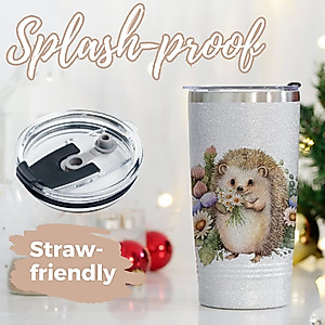 Onebttl Hedgehog Gifts for Women/Men, Unique 20oz Hedgehog Glitter Tumbler with Lid and Straw, Hedgehog Lover Gifts for Birthday, Christmas