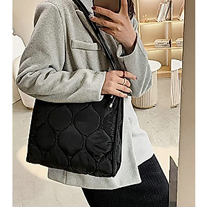 Large Quilted Tote Handbag Down Padding Top-Handle Bag Purse Slouchy Fashion Tote Bag for Women
