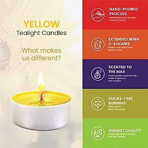 Yellow Candles Tea Lights - 30 Pack - Tea Lights with 3-4 Hour Burn Time - Tea Candles -TeaLight Candles for Holiday, Wedding and Home