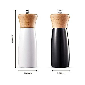 MKLZ Wood Salt and Pepper Grinder, 6 Inch Wooden Adjustable Manual Spice Crack Mill, Refillable Salted Grinding Shakers with Ceramic Rotor for Kitchen Cooking (Black)