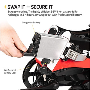 Swagtron Swagcycle EB-7 Elite Folding Electric Bike with Removable Battery and Rear Suspension, Blue/White, 16" Wheels