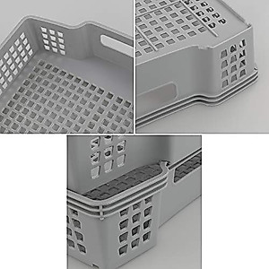 Sandmovie Large Basket Tray, Plastic Stacking Paper Storage Basket, Grey, 6 Packs