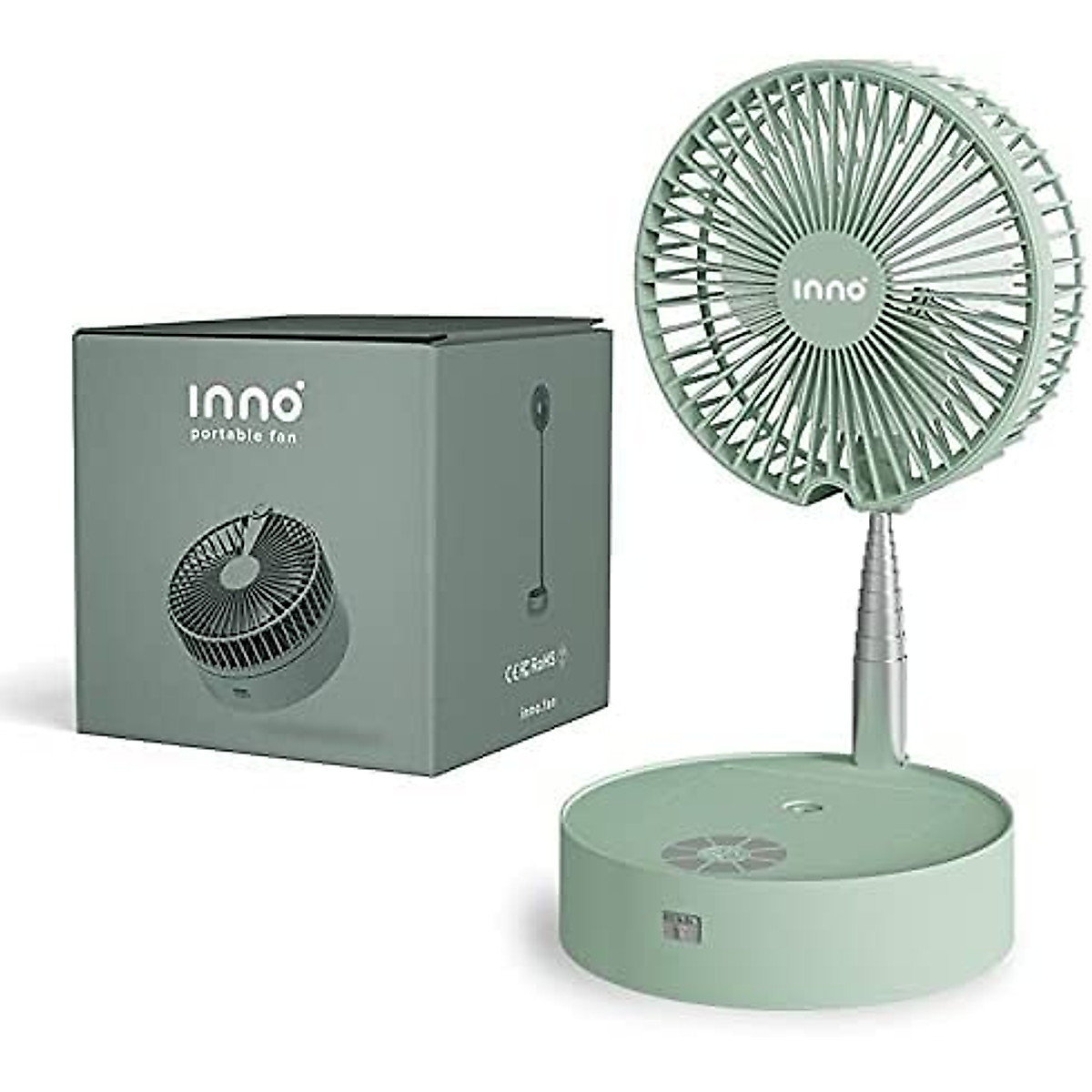 Portable Fan & Essential Oil Diffuser – Foldable Standing or Desk Fan with Night Light, Air Diffuser, Humidifier – 24 Hr. Run Time (Green)
