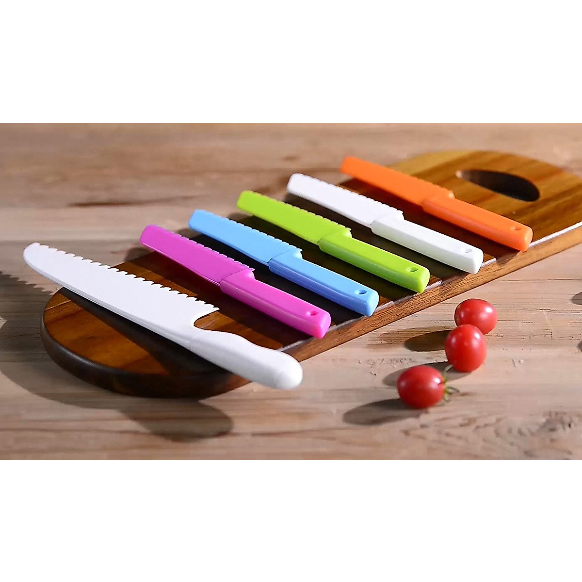 ONUPGO Knives for Kids 6-Piece Nylon Kitchen Baking Knife Set: Plastic Knife Set Children's Cooking Knives Colors/Firm Grip, Serrated Edges, BPA-Free Kids' Knives