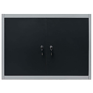 Tidyard Wall Mounted Tool Cabinet with Adjustable Storage Shelves and Euro Holes Industrial Style Lockable Metal Tool Storage Unit for Workshop Garage 31.5 x 7.5 x 23.6 Inches (W x D x H)