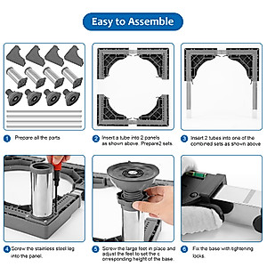 WBD WEIBIDA Mini Fridge Stand Height 7"-8.4" Universal Washer and Dryer Pedestal Adjustable Refrigerator Stand with 4 Upgraded Feet Heavy Duty Washing Machine Platform Fridge Holder for Dorm Appliance
