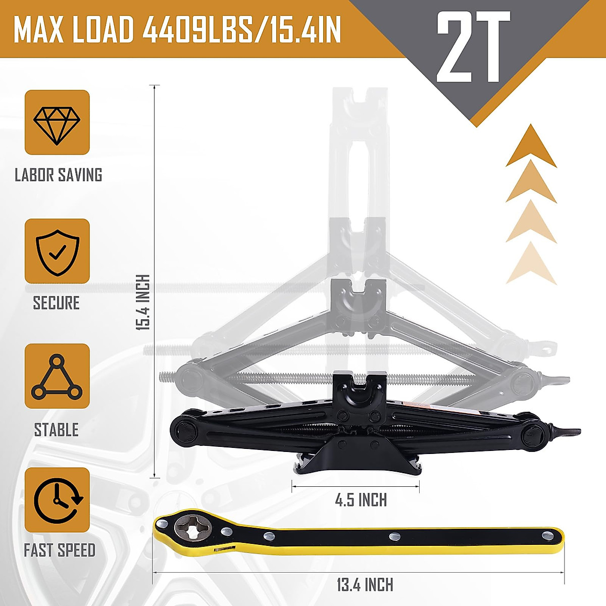 Scissor Jack, Car Jack Kit, Max 2 Ton (4,400 lbs) Jack, (Includes Labor Saving Wrench and Lifting Jack), Universal Car Emergency Kit for Cars, SUVs up to 2 Tons.
