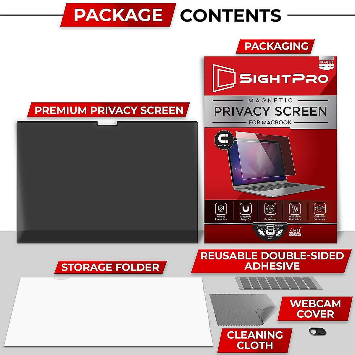 SightPro Magnetic Privacy Screen for MacBook Air 13 Inch (2018, 2019, 2020, 2021, M1) Removable Laptop Privacy Filter Shield and Protector