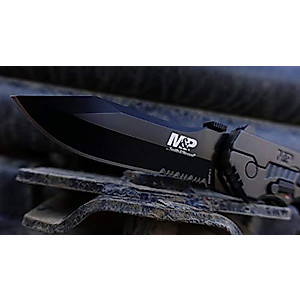 Smith & Wesson SWMP4LS 8.6in S.S. Assisted Folding Knife with 3.6in Serrated Clip Point Blade and Aluminum Handle for Outdoor Tactical Survival and EDC , Black