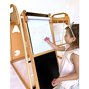 Hopscotch Squad Activity Indoor Kids Playground Jungle Climbing Gym, Toddlers Wooden 9-in-1 Play Set Climber