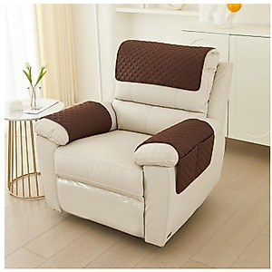 Garayma 3 Pcs Recliner Chair Slipcover Arm Covers for Recliner Chair with Storage Pockets Mat Anti Slip Dogs Pet Kids Sofa Armrest Cover Armchair Furniture Protector Couch Cushion (Coffee)