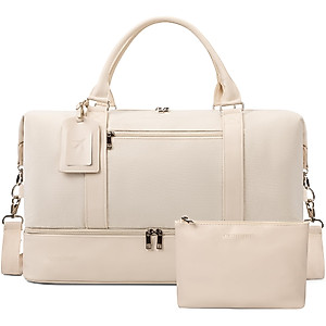 Weekend bag for Women Overnight Bag Large Travel Bag Carry on Weekend Duffle Bag with Shoe Compartment Fit Perfect for Travel/Business/Gift（Brown+New）