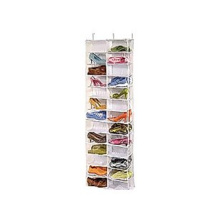 kamuavni Over the Door Shoe Shelves with 26 Clear PVC Pockets Hanging Shoe Rack for Door, Shoe Organizer for Closet, Shoe Holder Storage Organizer Hold 26 Pair Shoes (White)