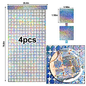 4 Packs Disco Foil Curtain, Silver Metallic Backdrop for Birthday, Bachelorette Party, 70s 80s 90s Theme Disco Party Decorations Supplies