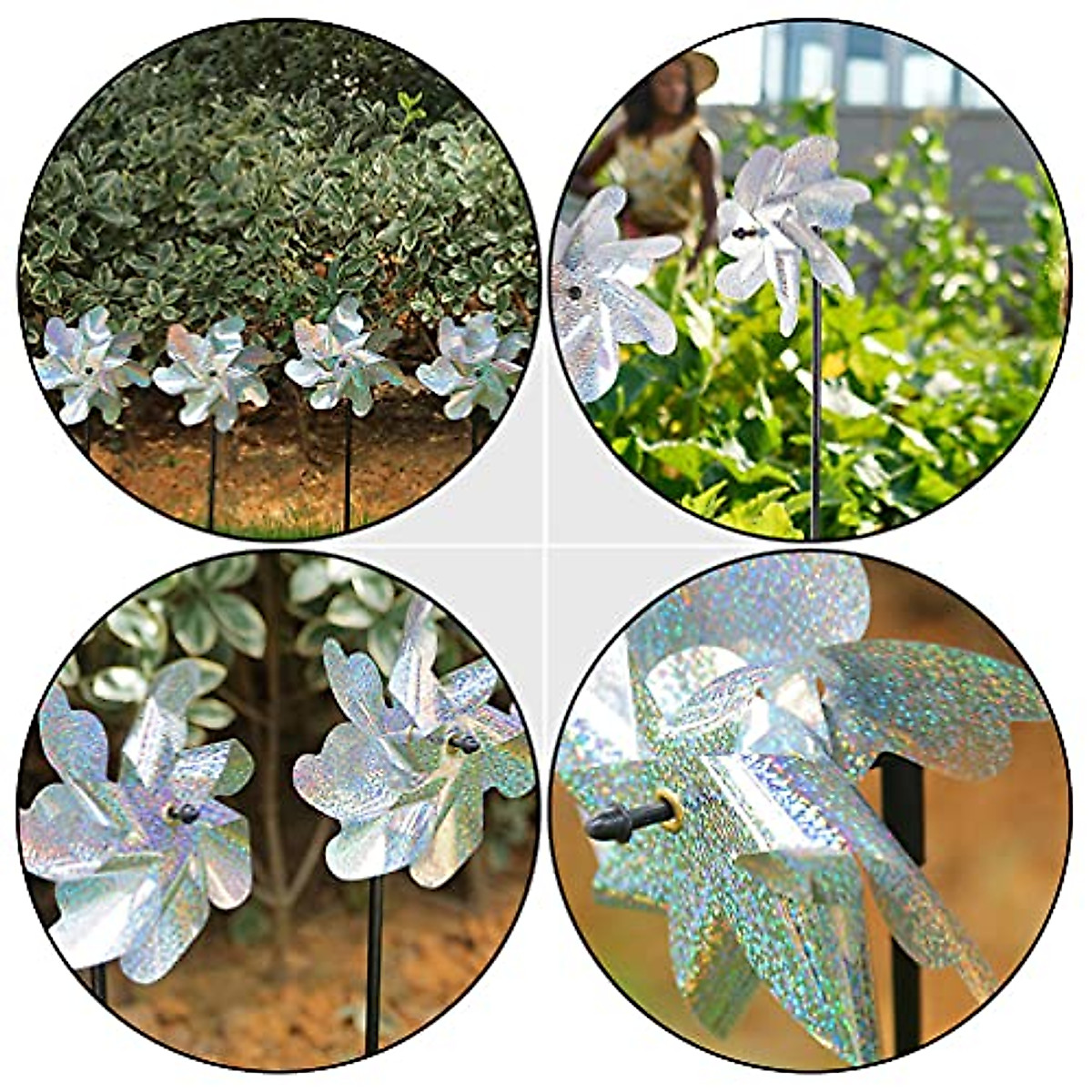generic 4pcs Reflective Pinwheels Birds Deterrent Bird Devices Bird Windmill High Reflection Pinwheels Bird to Keep Bird, Pigeons, Seagulls Away Garden