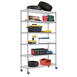 NSF Wire Shelf Organizer 6 Wire Shelving Unit Metal Storage Shelves, Utility Commercial Grade Heavy Duty Height Adjustable Leveling Feet Steel Layer shelf Rack 2100 LBS Capacity-18x48x72,Chrome