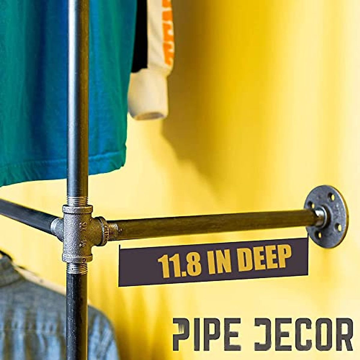 MYOYAY Industrial Pipe Clothes Rack Metal Clothing Garment Rack Wall Mounted Black Iron Garment Bar Multi-Purpose Hanging Rod Clothes Shelves for Closet Storage 47.24 x11.81 x 90.55 inches