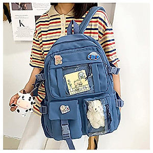 EGEN Kawaii Backpack Back to School Essential Large Capacity Aesthetic Backpack (Blue)