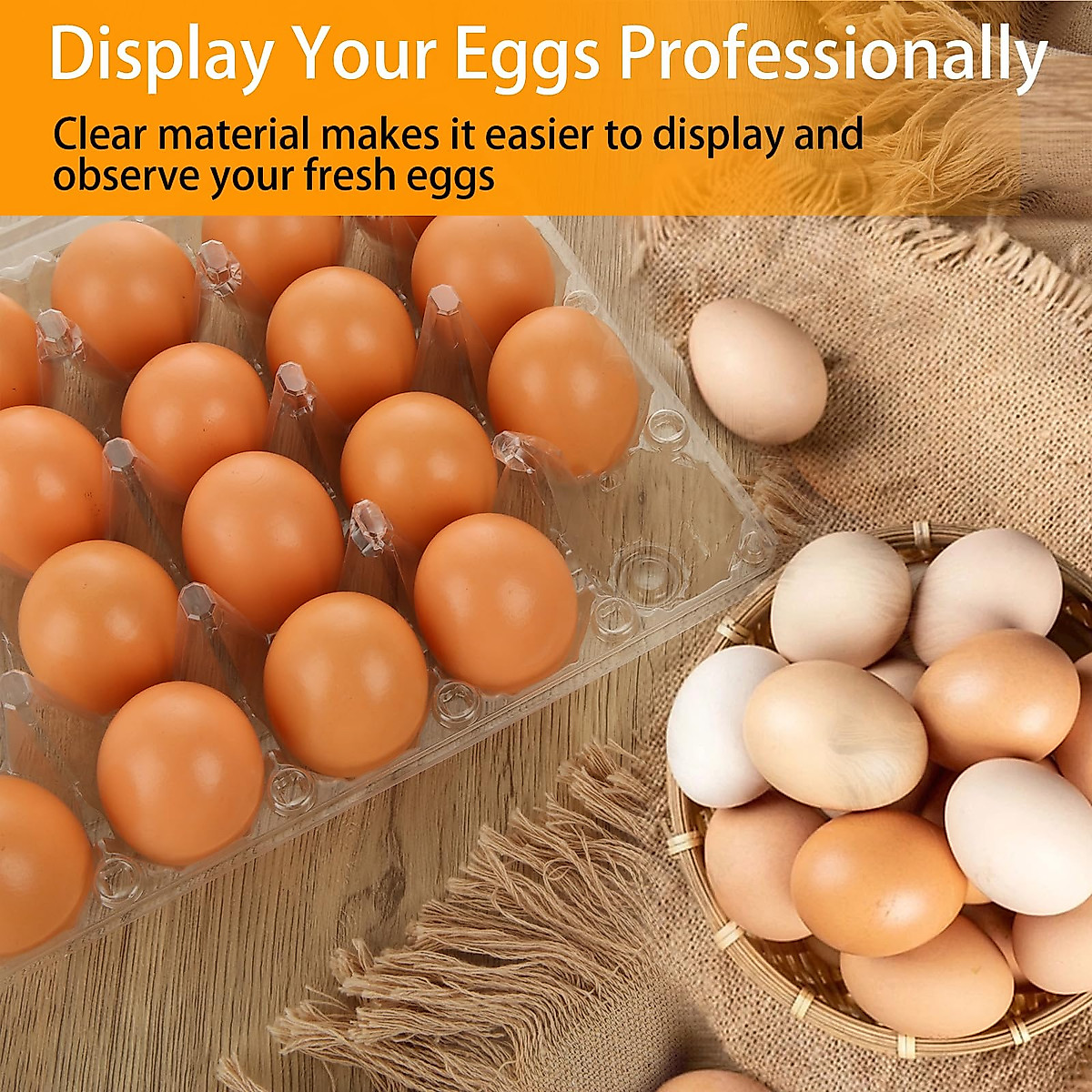 Oungy 36 PCS Plastic Egg Cartons Cheap Bulk 24 Count Clear Blank Egg Cartons with Free Labels Holds up to 24 Eggs Securely Reusable Egg Carton for Family Pasture Chicken Farm Market Display, 4x6 Grids