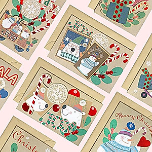 BIOBROWN Greeting Card Santa Claus and Polar Bear with Skateboard Design with 12pcs Envelopes for Holiday - 4x6 inch, 12 pcs (6 designs,2pcs per design)