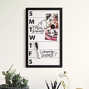 U Brands Framed Magnetic Weekly Calendar Dry Erase Board, Office Supplies, Black Frame, with Marker, Magnet, 11” x 18”